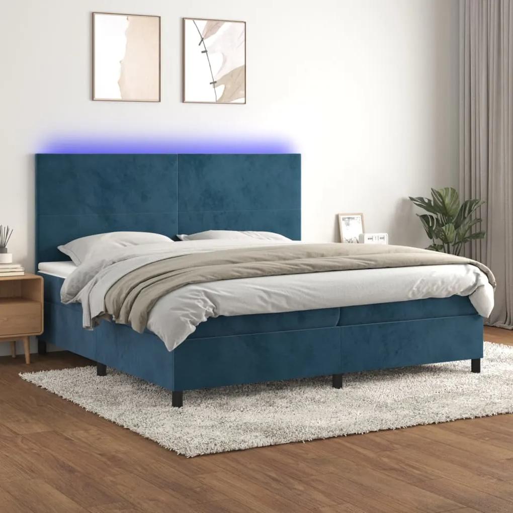 Box spring postel s matrací a LED tmavě modrá 200x200 cm samet,  3136027