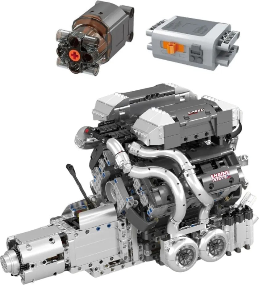 LEAN Toys Stavebnicové kostky – motor V8, převodovka, 2024 dílů