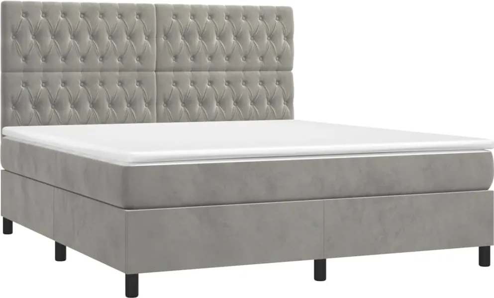 Box spring postel s matrací a LED světle šedá 160x200 cm samet 3136311