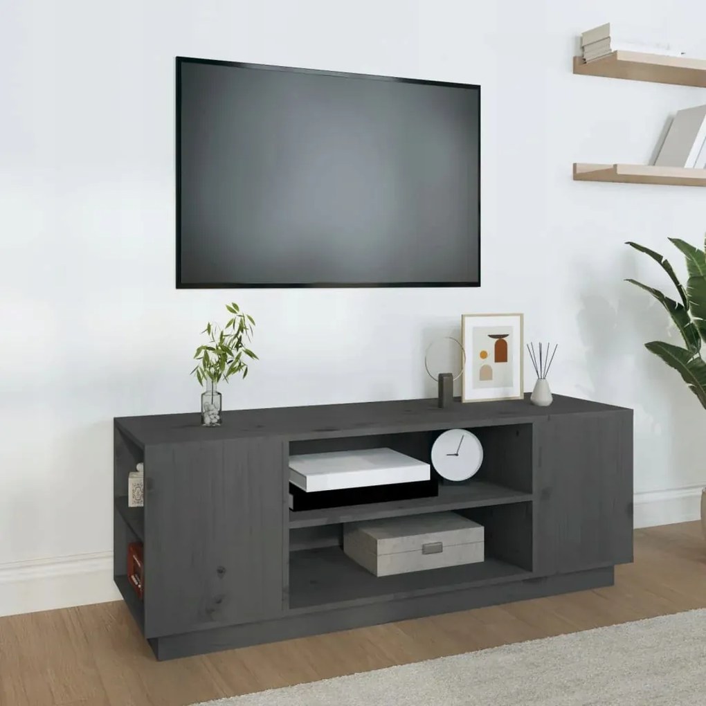 Tv Skříňka Medově Hnědá 110X35X40,5 Cm Masivní Borové Dřevo Šedá