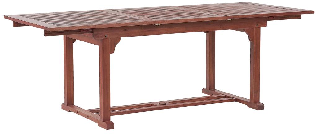 Zahradní souprava, dřevěný stůl a 6 židlí s bílými polštáři TOSCANA Beliani