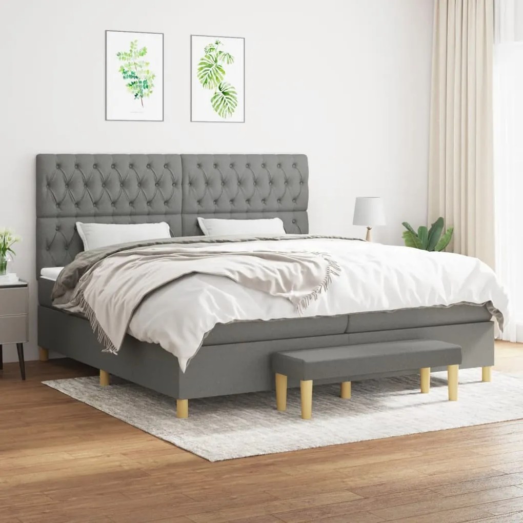 Box spring postel s matrací tmavě šedá 200x200 cm textil 3137422