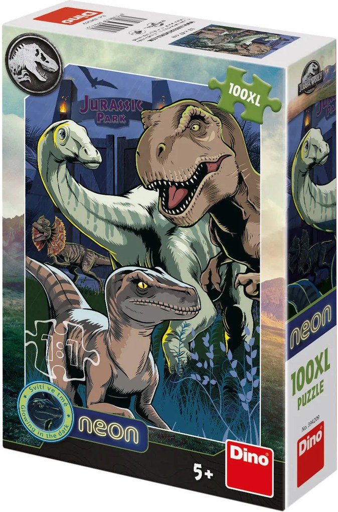 DINO Puzzle XL Jurský Svět 100 dílků neon skládačka 33x47cm svítí ve tmě dn394209