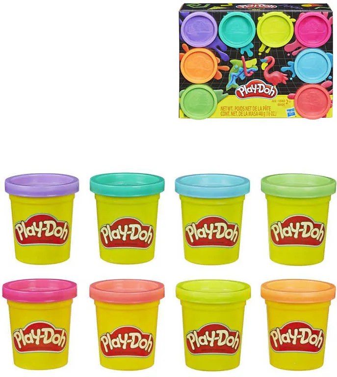 HASBRO PLAY-DOH Modelína neonová set 8ks kelímků 448g 14e5063
