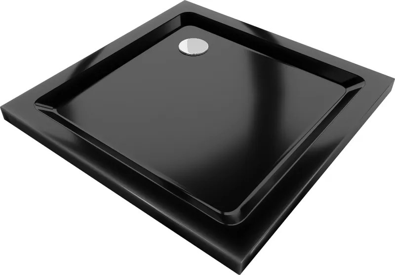 Mexen SLIM - Čtvercová sprchová vanička 80x80x5cm + chromový sifon, černá, 40708080