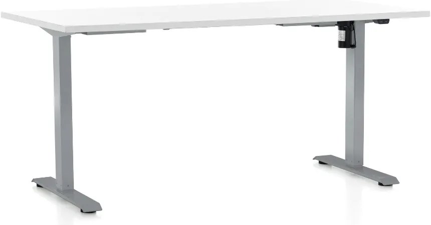 Výškově nastavitelný stůl OfficeTech A, 160 x 80 cm, šedá podnož, bílá