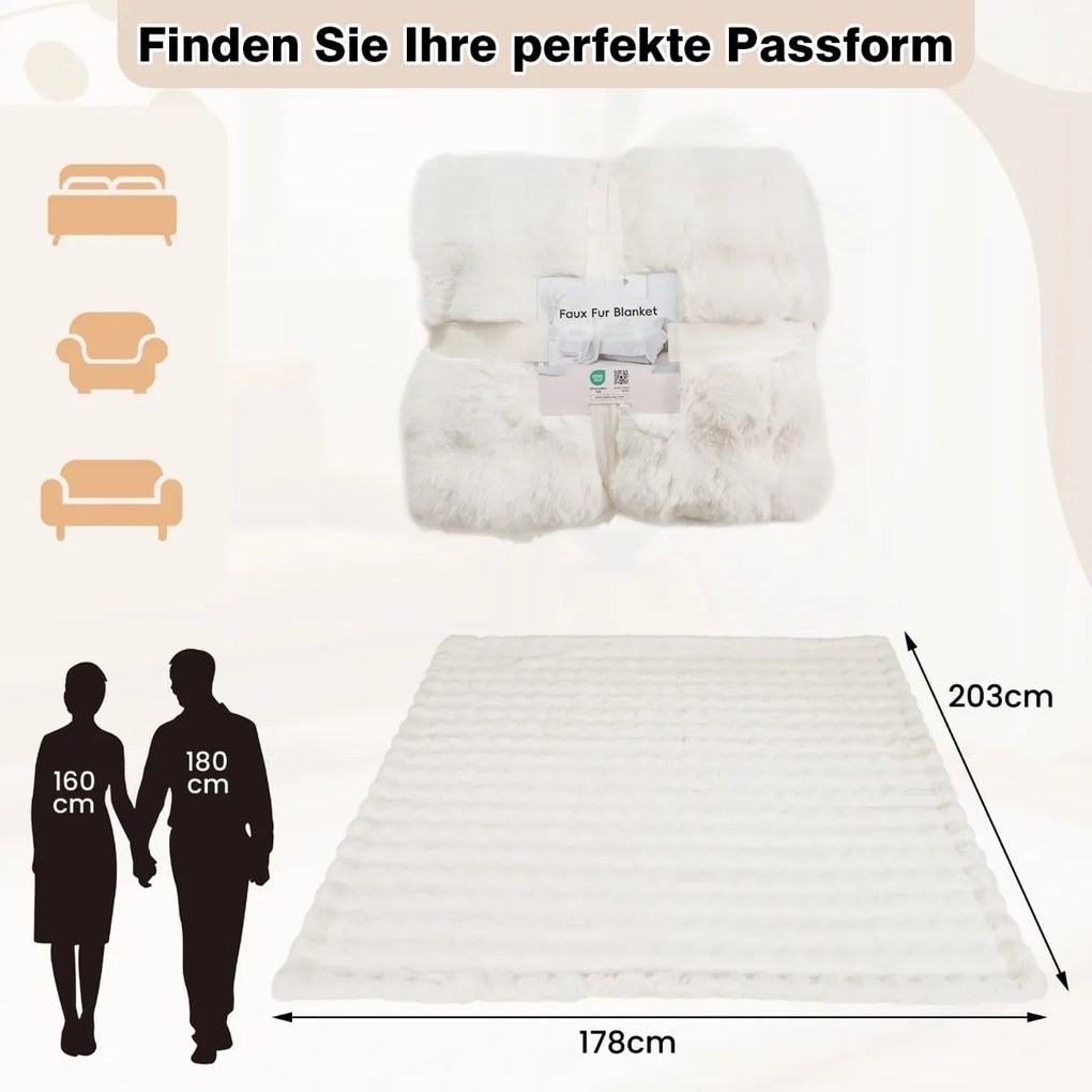 Costway Luxusní deka z umělé kožešiny Nadýchaná deka z plyšové – 178 × 203 cm