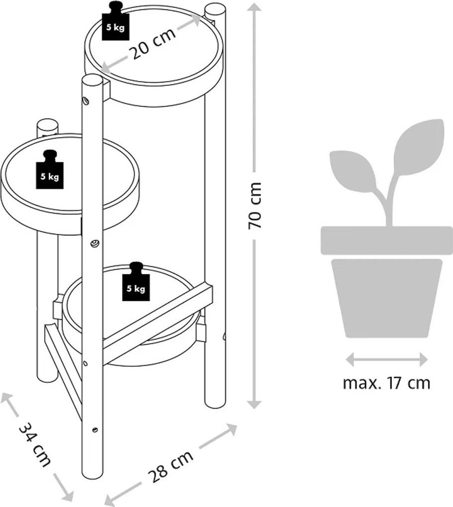 STOJAN NA KVĚTINÁČ WBAMB3 70X34X28 CM BÍLÁ/HNĚDÁ