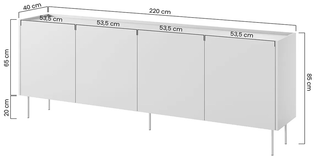 Komoda Desin 220 cm se dvěmi ukrytými zásuvkami - olivová / dub nagano