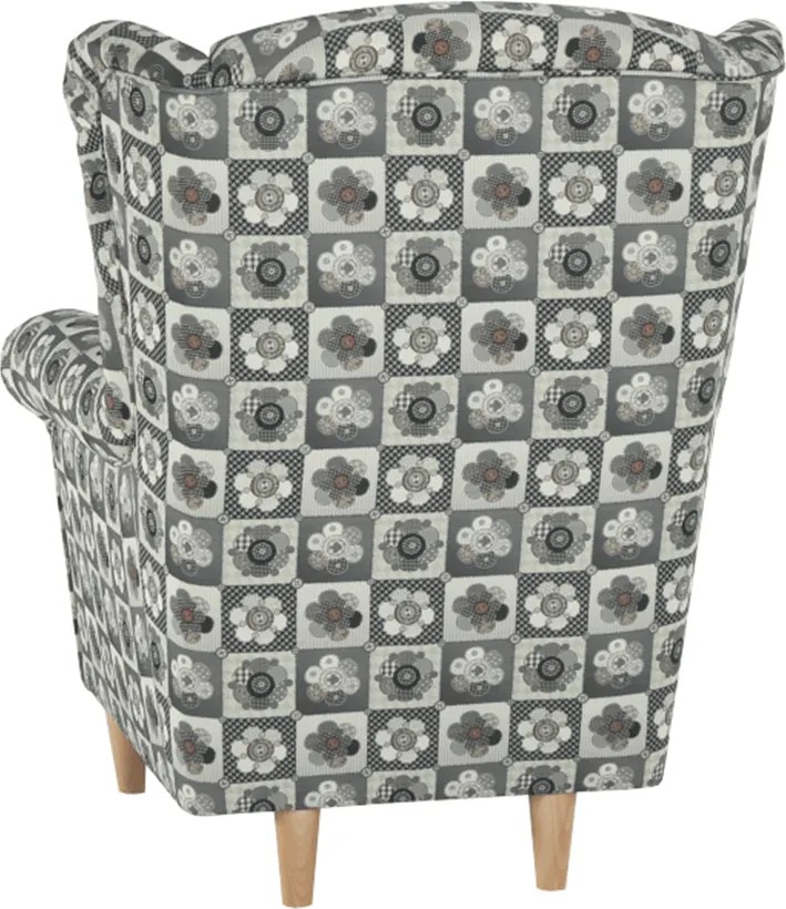 ušák, křeslo, s taburetem, látka patchwork N1, Tempo Kondela ASTRID