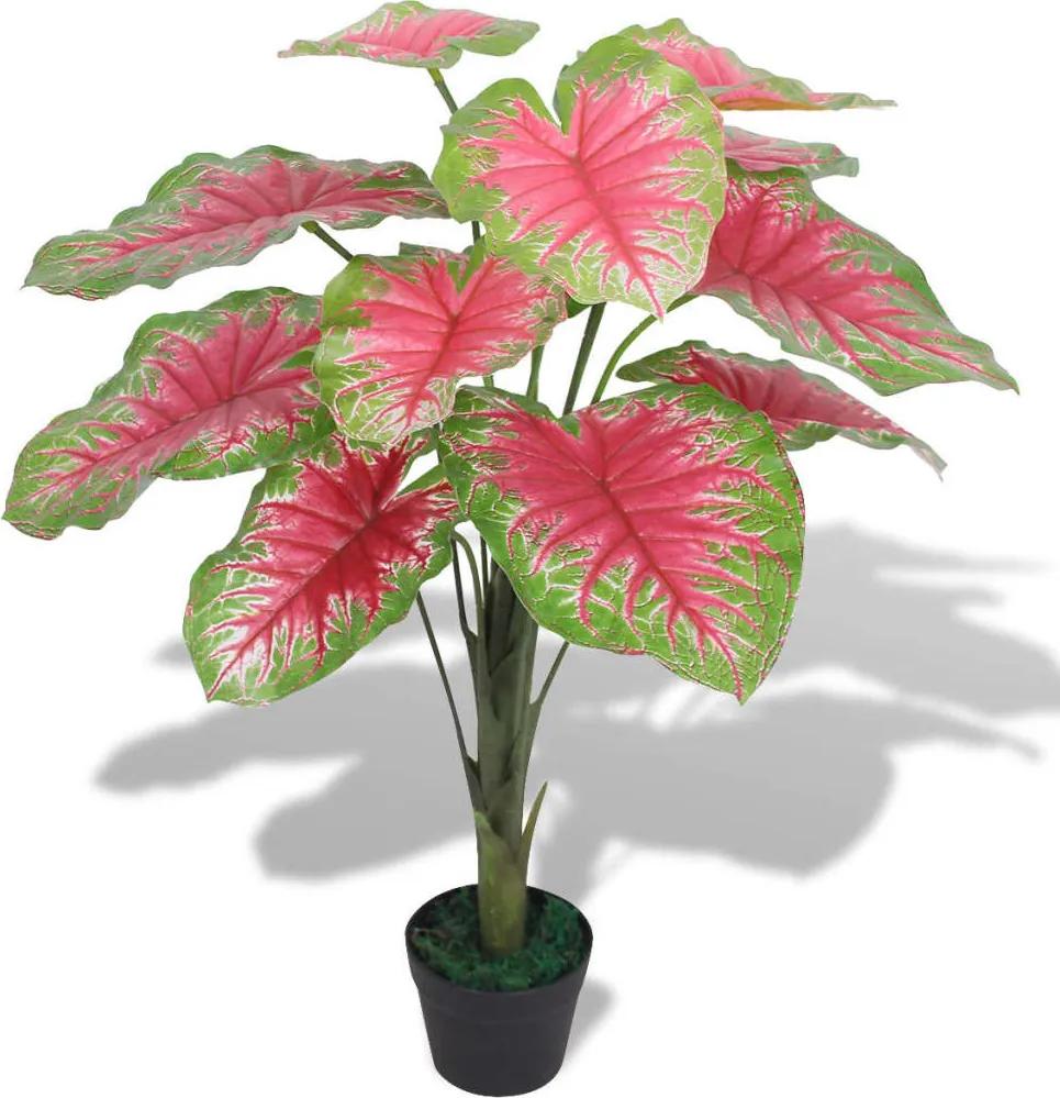 vidaXL Umělá rostlina kaládium s květináčem 85 cm a červená [244436] Barva: Zelená