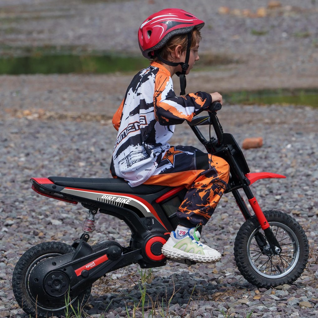 Elektrická motorka pro děti, 24V dětská motorka s klaksonem, světlem, s otočným plynem, 8-16 km/h, 8-12 let, červená