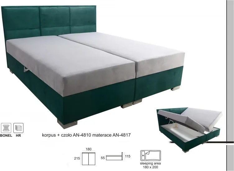 Čalouněná postel Kvadrat II, 200x180, zelená/šedá (an 4810/4817)