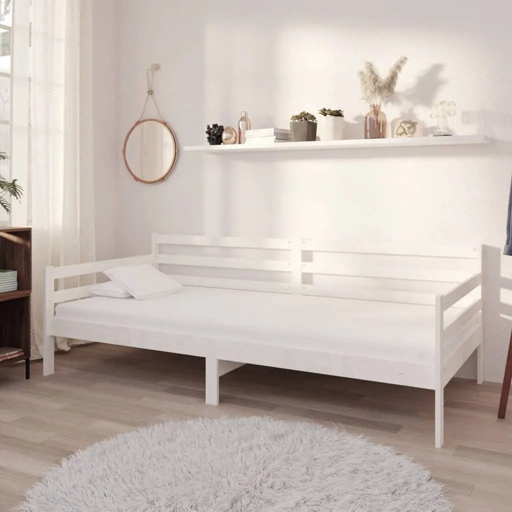 Denní postel s matrací 90 x 200 cm bílá masivní borové dřevo 3083600