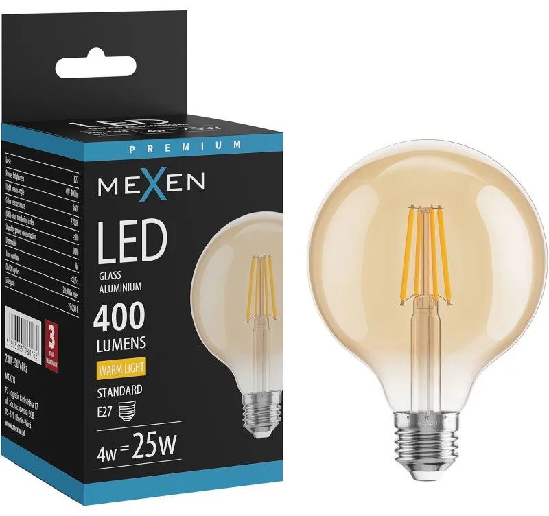 Mexen Vintis, LED žárovka E27, G95, 4W, Teplá - 2700K, 400 lm, jantarová - L157-E27-0427-50