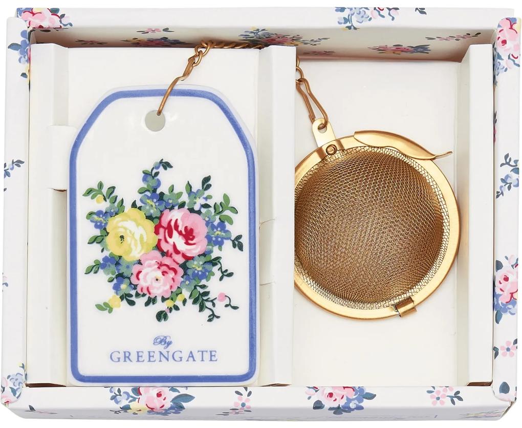 GREEN GATE Nerezové sítko na čaj Laura White, modrá barva, kov, porcelán