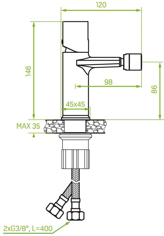 Laveo Tores, stojánková bidetová baterie h-146, černá matná, LAV-BVT_732D