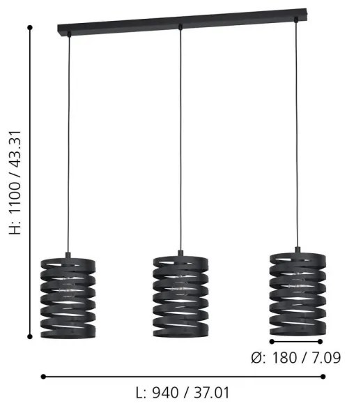 Eglo 99347 - Lustr na lanku CREMELLA 3xE27/40W/230V