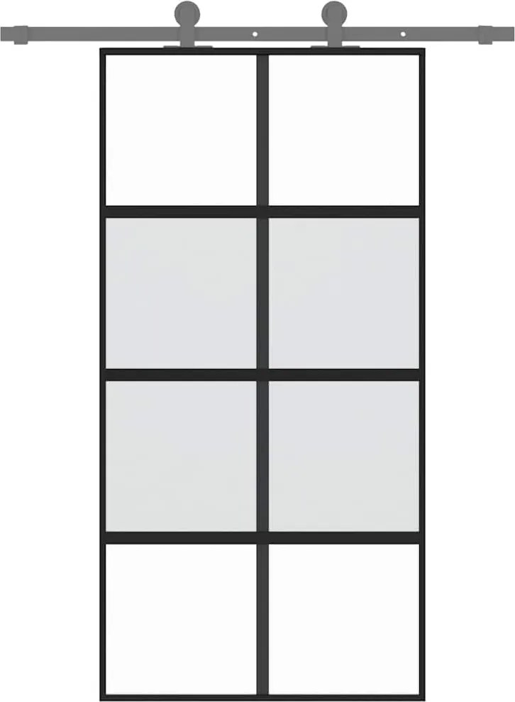 Posuvné dveře černé 102,5 x 205 cm tvrzené sklo a hliník 155224