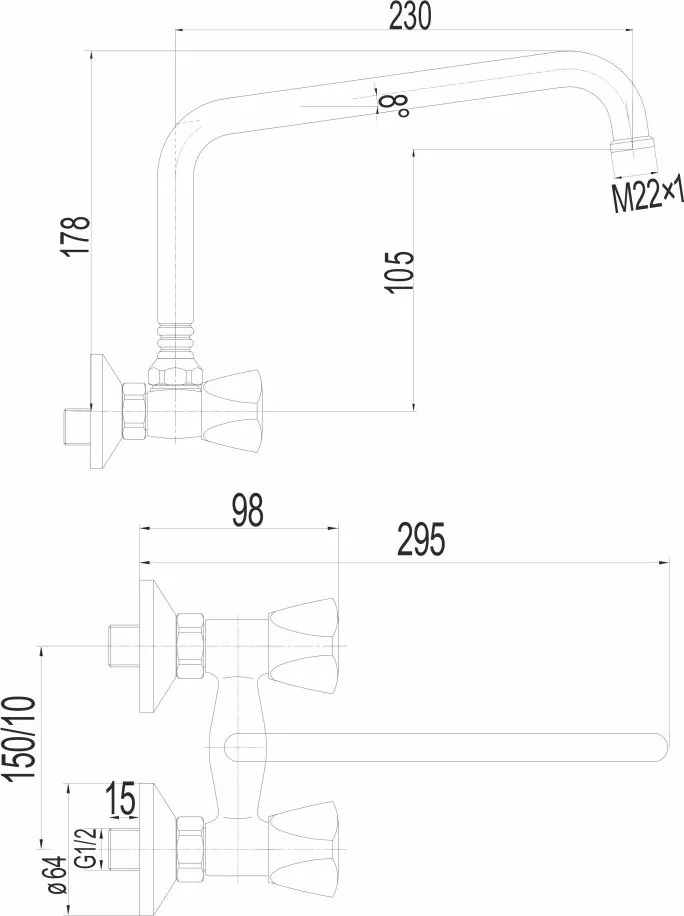 Mereo Mereo, Dřezová nástěnná baterie, Kasia, s U ramínkem trubkovým ø 18 mm - 230 mm, chrom, CBS30104