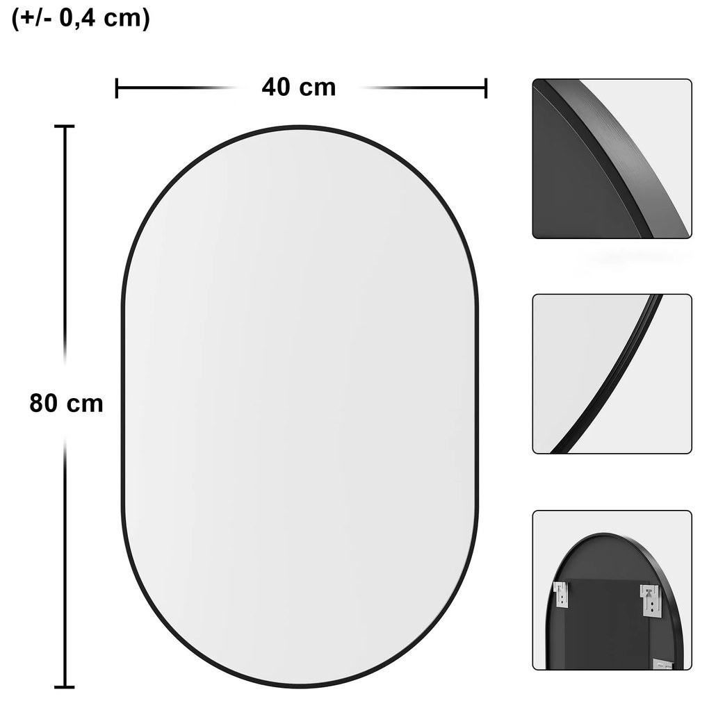 Oválné zrcadlo na zeď OLVANI 80x40 cm s černým rámem
