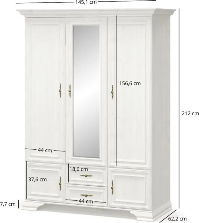Skříň pětidveřová se zrcadlem a zásuvkami Irys 145.1x212x62.2 cm Borovice anderson