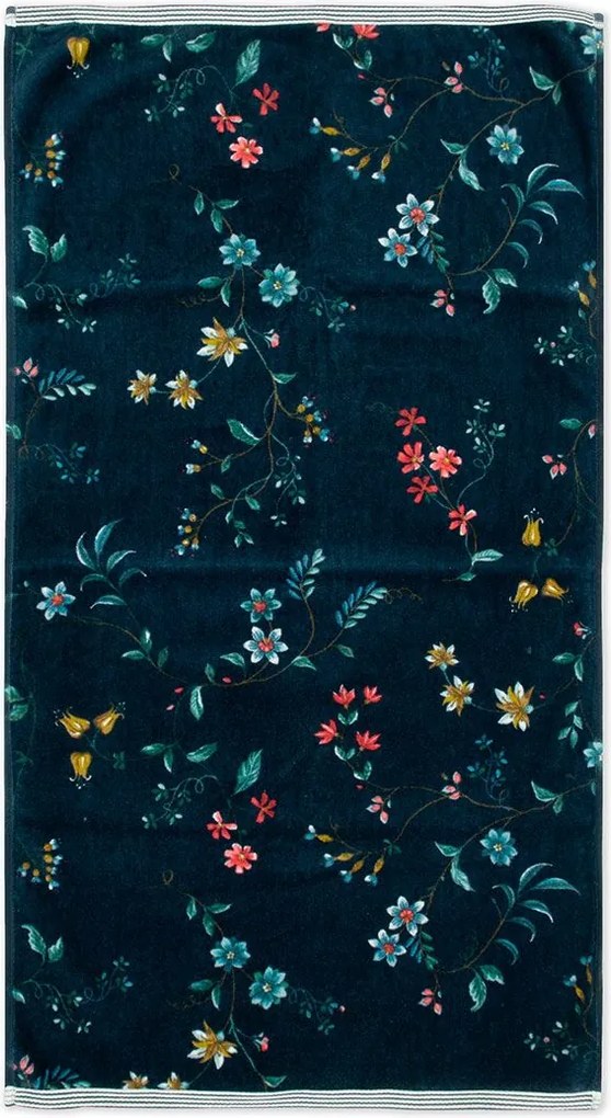 Pip Studio ručníky z bavlněného froté Les Fleurs, tmavě modré (Luxusní ručníky z bavlněného froté v designu Les Fleurs v tmavě modré barvě)