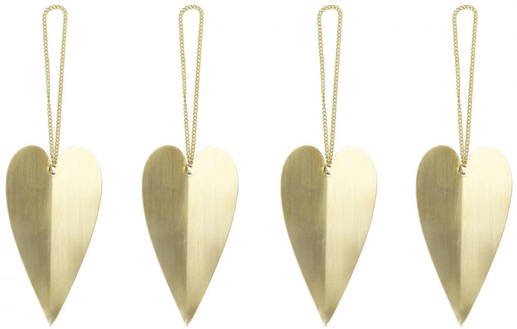 Ferm Living designové vánoční ozdoby Heart Brass Ornament (4 kusy)