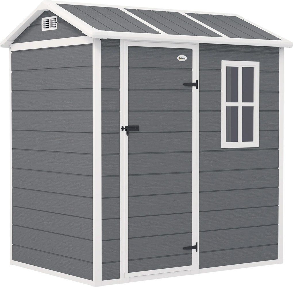 Outsunny Plastový Kůlna na Nástroje 2,1m² 186 x 130 x 199cm Zahradní Kůlna s Šikmou Střechou, Podlahou, Okénkem, Zámkem a Odolností proti Počasí pro …