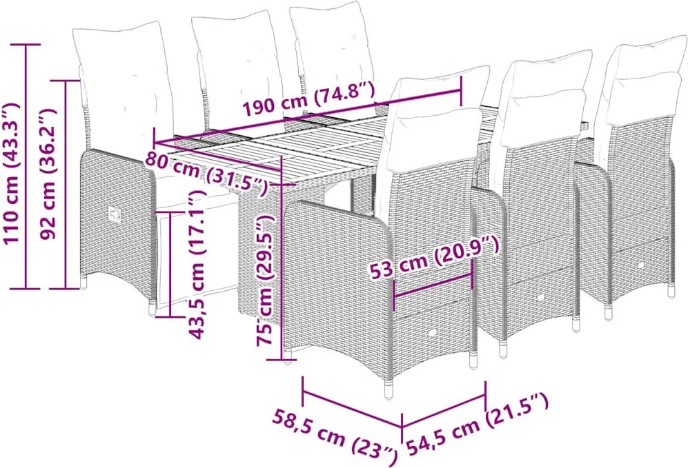7dílný zahradní bistro set s poduškami šedý polyratan 3277163