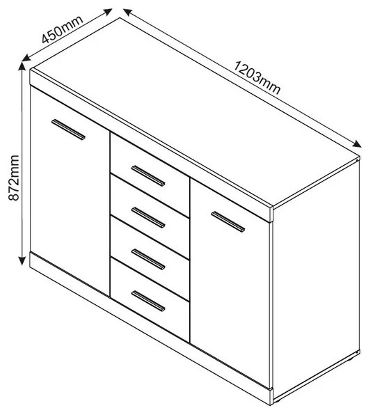 Kombinovaná komoda Ares 1204S2D, bílá/dub sonoma