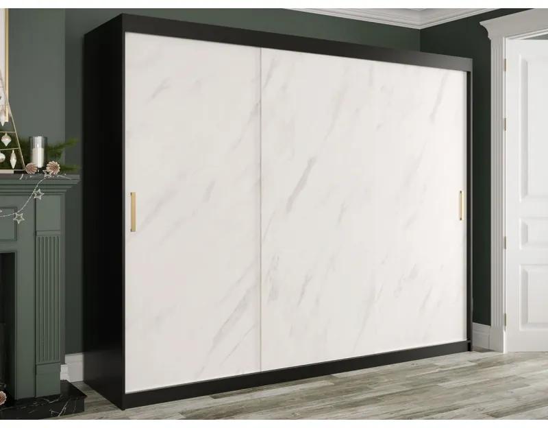 Skříň s posuvnými dveřmi Nonnus 250 T, Úložný prostor: ano, Barva: černá matná / černá mramor