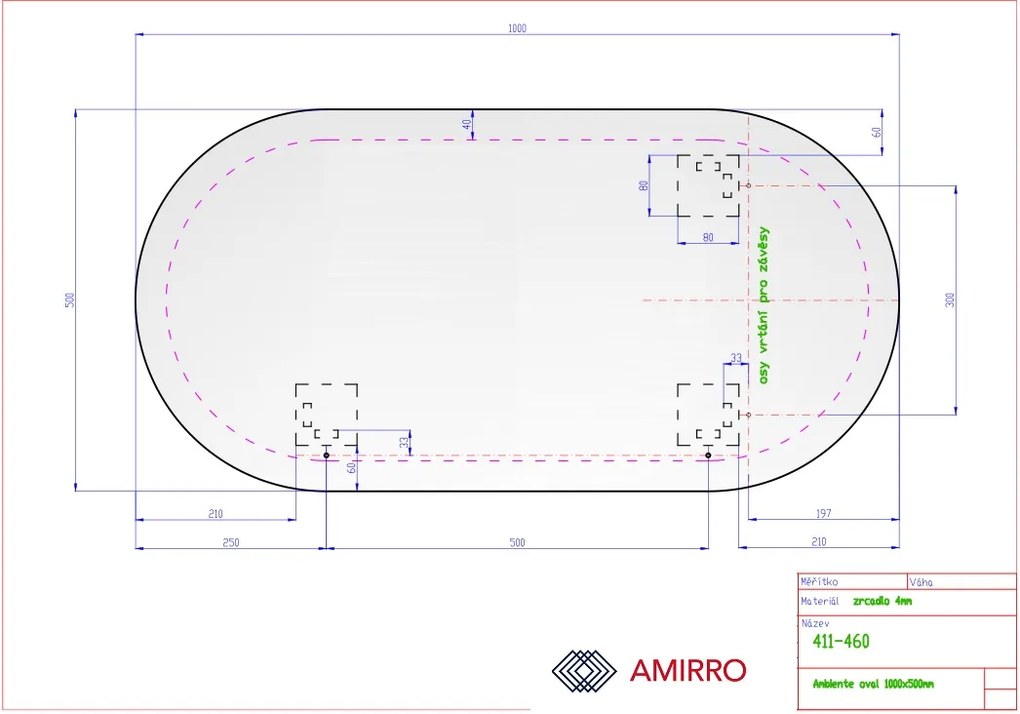 Amirro Zrcadlo ovál 100 x 50 cm s LED podsvícením na chodbu do předsíně nástěnné do koupelny na zeď 411-460