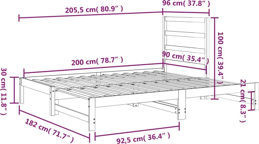 vidaXL Výsuvná postel 2x (90 x 200) cm masivní borovice [3108302] Barva: medová hnědá