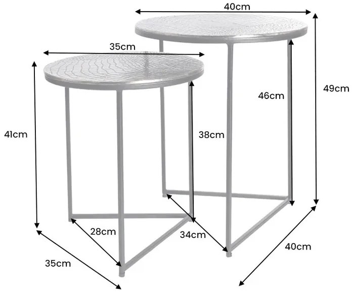 Sada odkládacích stolků Khalil 40 cm antik stříbrná