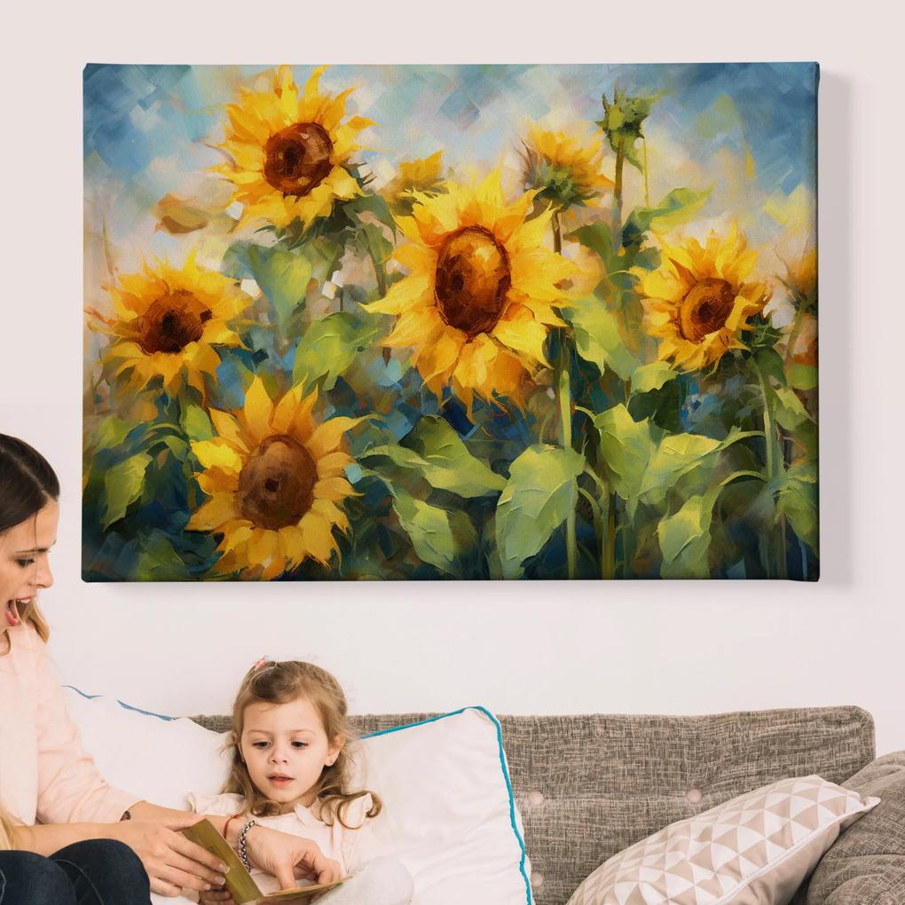 Obraz na plátně - Slunečnicové pole, styl expresionismus FeelHappy.cz Velikost obrazu: 120 x 80 cm