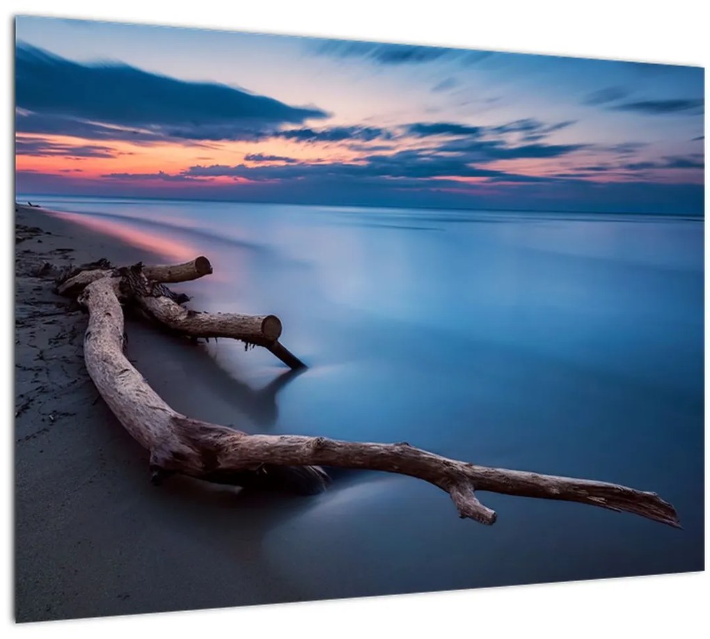 Skleněný obraz pláže při západu slunce (70x50 cm)