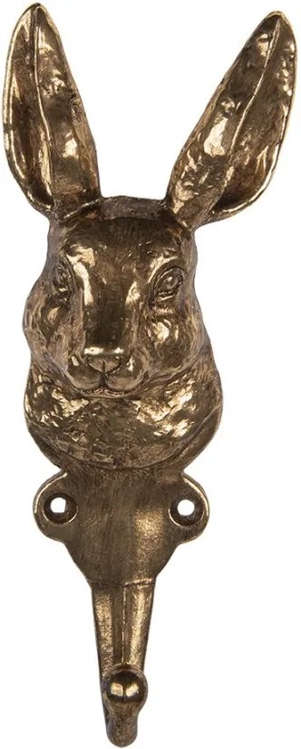 Zlatý antik nástěnný kovový háček hlava králíka - 7*4*18 cm