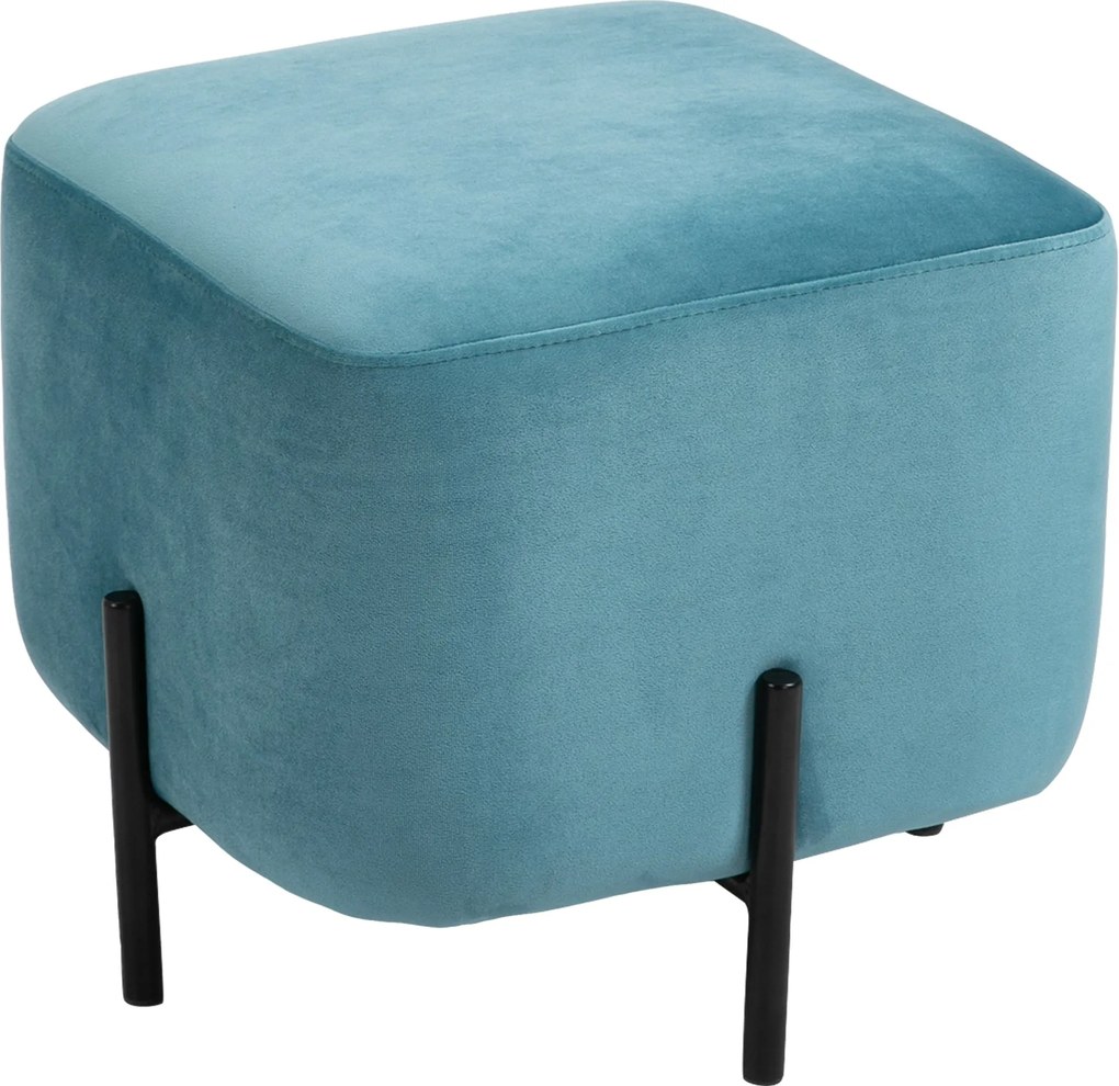 HOMCOM Polstrovaný Sametový Taburet s Úložným Prostorem Polyester Ocel Pěna Tyrkysová 44,5 x 44,5 x 41,5 cm | Aosom