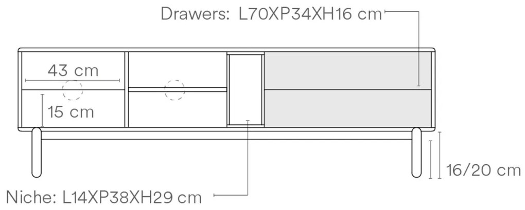 Antracitově šedý lakovaný TV stolek Teulat Corvo 180 x 40 cm