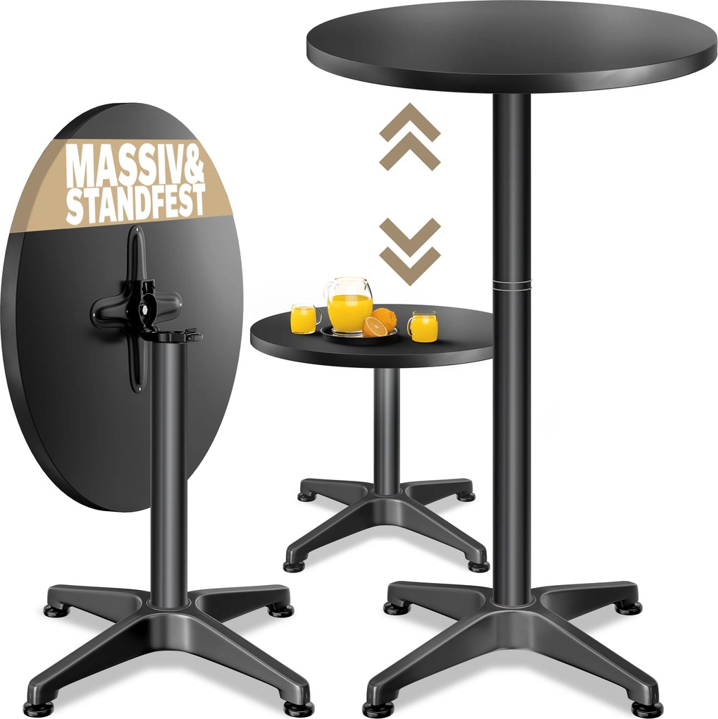 Barový stolek Ø60cm výškově nastavitelný 70/115cm skládací hliníkový černá