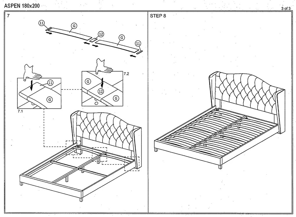 Šedá čalouněná postel ASPEN VELVET 180 x 200 cm