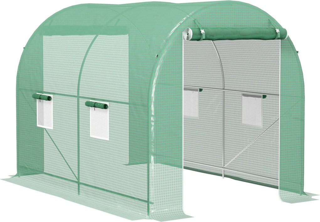 Tunelová skleník Outsunny zahradní se zastavěnou plochou 6 m² 3L x 2Š x 2,10V m, zesílený trubkový rám, dvojitě zipová vrata, 4 okna s rolovacími fun…