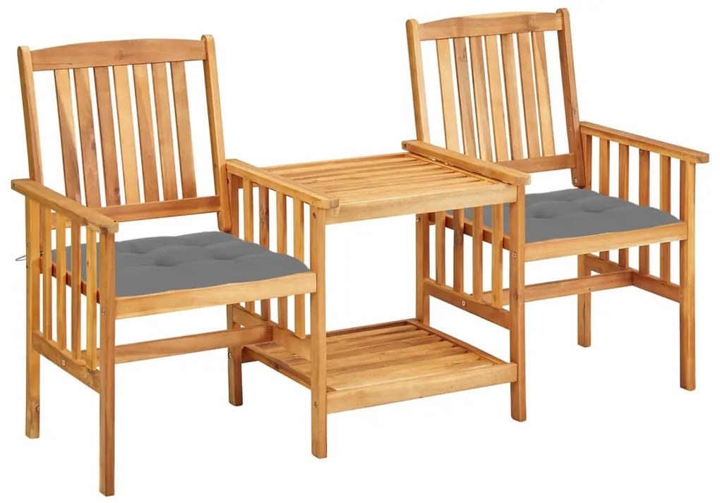 3061291 vidaXL Zahradní židle s čajovým stolkem a poduškami masivní akácie