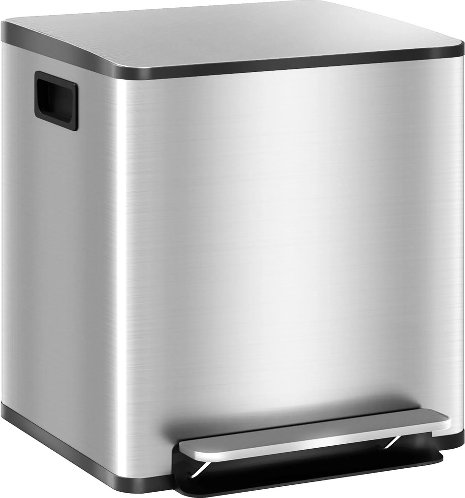 HOMCOM Koš na odpadky s pedalem 15L, 2 přihrádky, měkké zavírání víka, nerezová ocel a PP, 41,8x36,7x44 cm, stříbrný | Aosom