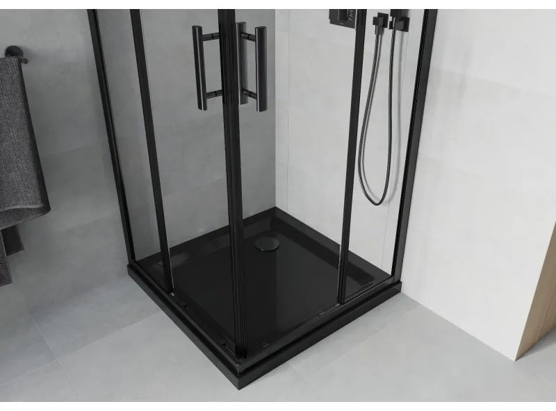 Mexen Rio čtvercový sprchový kout 70 x 70 cm, Průhledné, Černá + sprchová vanička Flat, Černá - 860-070-070-70-00-4070B
