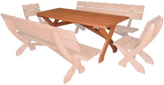 DREWMAX Zahradní stůl z masivního smrkového dřeva 200 x 72 x 65 cm - OŘECH + LAK