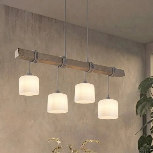 BRILAGI - Lustr na lanku WOOD GLASS 4xE27/60W/230V borovice/šedá/bílá