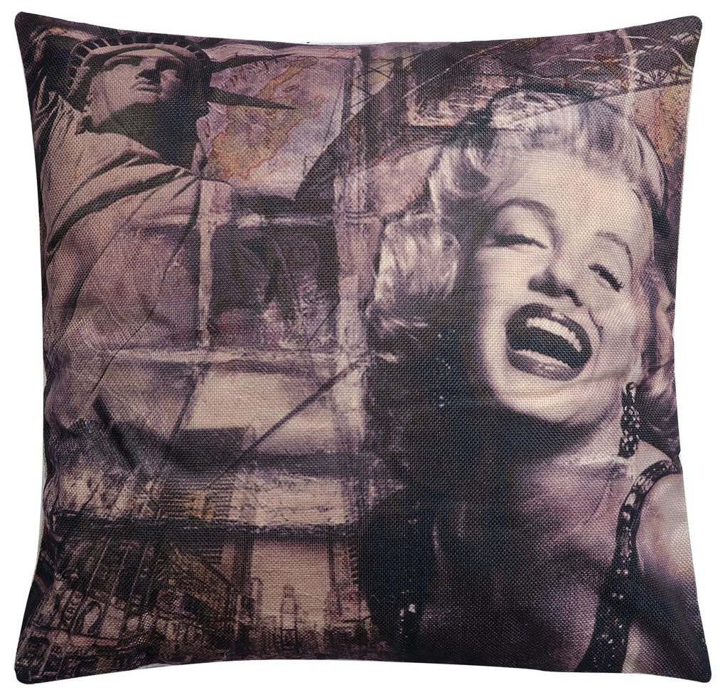 Polštář Amerika s potiskem Marilyn Monroe a sochou Svobody - 43*43 cm