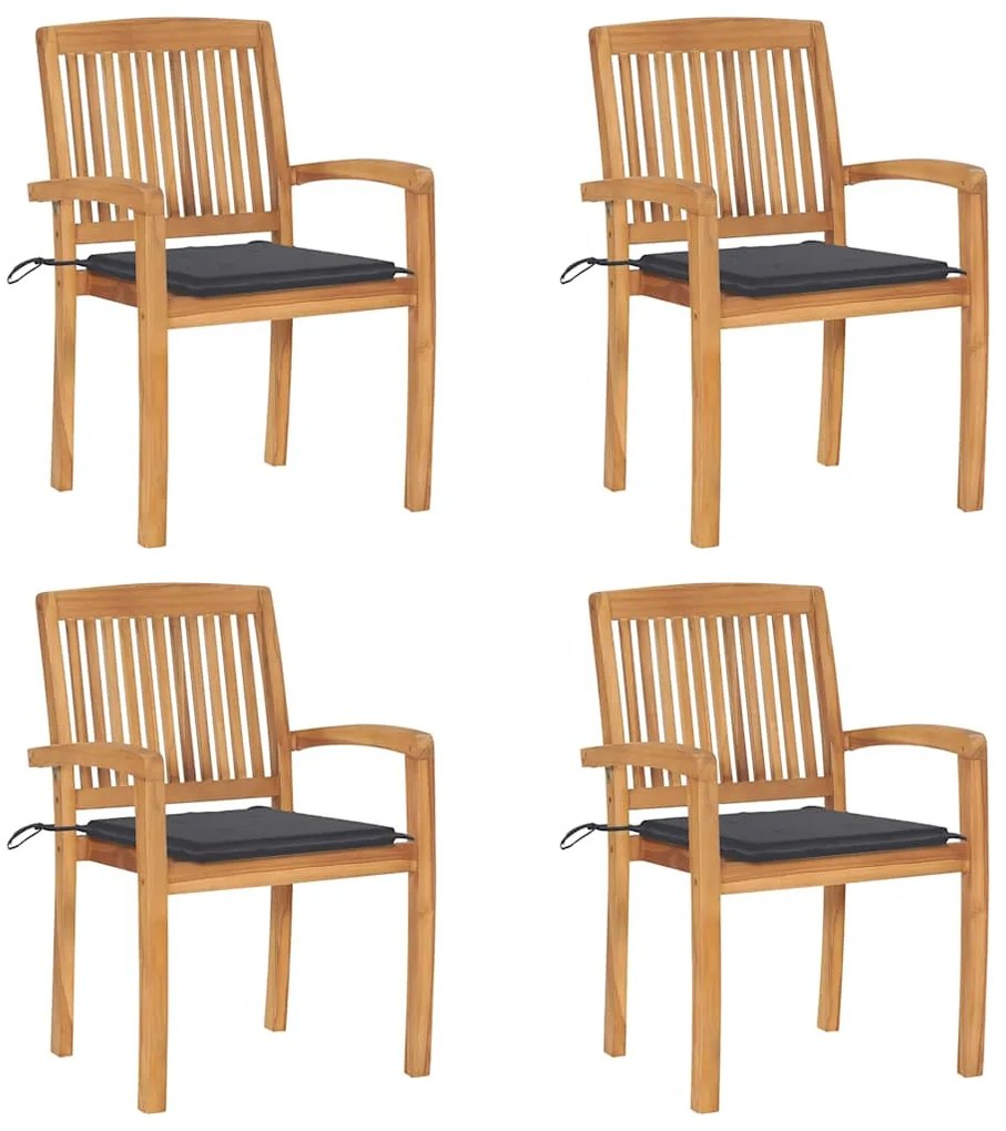 Stohovatelné zahradní židle s poduškami 4 ks masivní teak 3073210